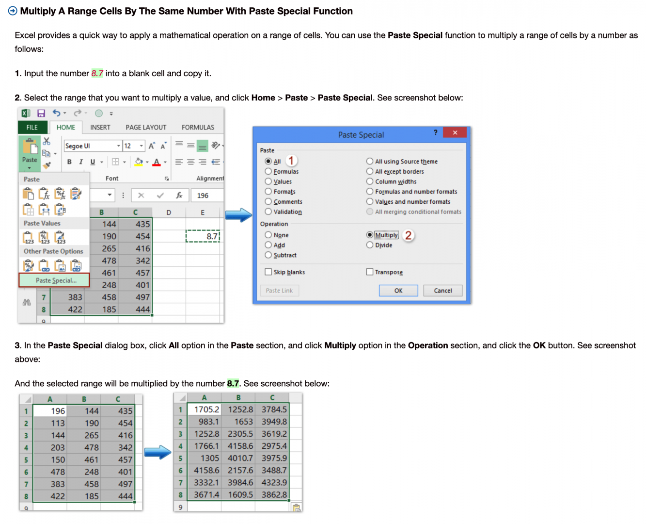 Excel paste special